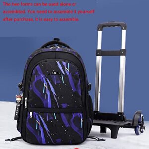 CUSALBOY School Bags Boy Oxford Cloth Vacation Backpack Travel Bag Luggage Trolley Case with Six Wheels and Dinosaur Pattern (black 1)