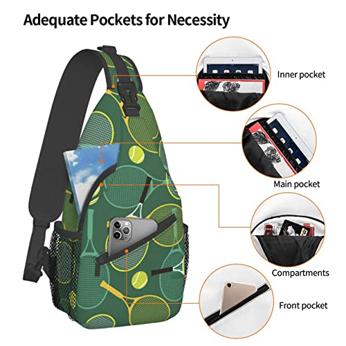 Funny Tennis Sling Bag,Casual Crossbody Shoulder Bag, Lightweight Sling Backpack,One Strap Chest Bag,for Men/Women,Daypack for Walking,Cycling,Hiking,Travel