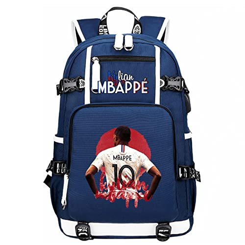 KBIKO-zxl Teen Boys Kylian Mbappe Bookbag Soccer Star Travel Daypack Waterproof Laptop Backpack with USB Charging Port