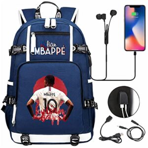 KBIKO-zxl Teen Boys Kylian Mbappe Bookbag Soccer Star Travel Daypack Waterproof Laptop Backpack with USB Charging Port