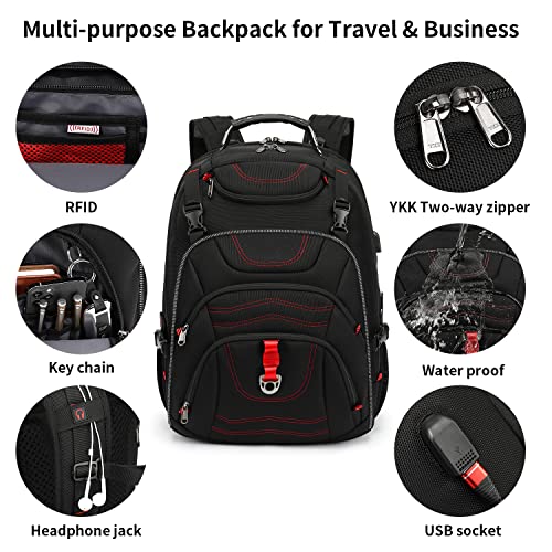 YUSSUE 18.4 Large Laptop Backpack, TSA Approved College High School Backpack - 30% Less Impact - Expandable Travel Bag, red