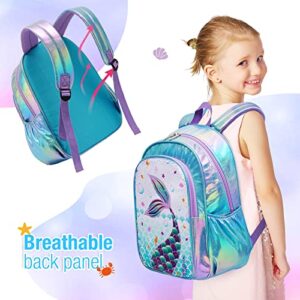 WAWSAM Sequin Mermaid Kids Backpack - Sparkly School Backpack for Girls Toddler Preschool Kindergarten Elementary 15" Hiking Travel Casual Blue Book Bag