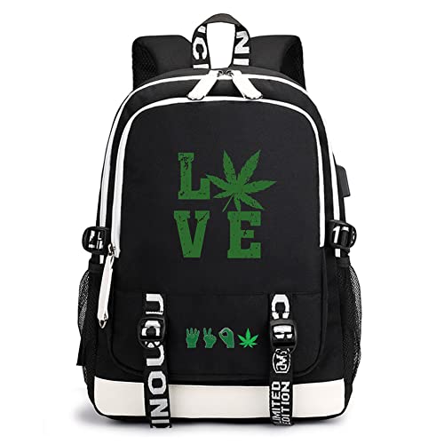 FDGDFG Marijuana Lick Weed Leaf American Flag Patriopotic LOVE Smoking Need Weed 420 Backpack Laptop With USB Port Unisex (Black7)