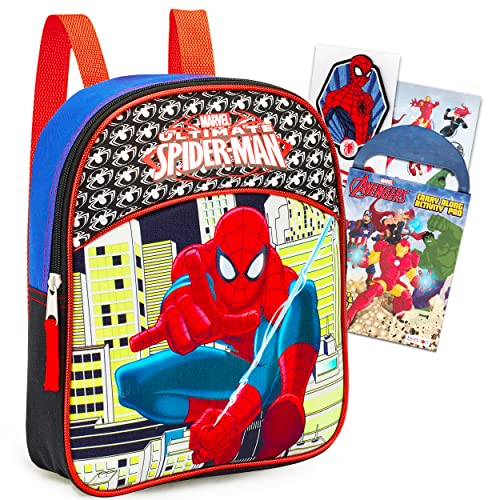 Marvel Spiderman Backpack Set Toddler Preschool - 5 Pc Bundle With 11" Mini Spiderman Backpack, Super Hero Coloring Books, Stickers, and More (Travel Activity Pack)