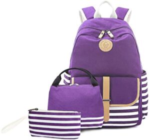 backpack for girls, createy school backpack bookbags causal travel canvas rucksack laptop bag canvas girls backpacks with lunch box and pencil case for teens