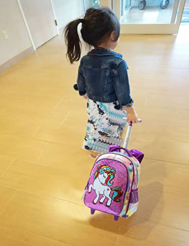 Egchescebo 3PCS Girls School Kids Rolling Backpack With Wheels Trolley Wheeled Backpacks for Girls Travel Bags Girls Backpack With Lunch Box Purple