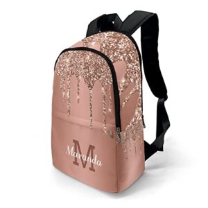 Gold Glitter Personalized Schoolbag, Teen Unisex University Custom Casual Bookbag Travel Laptop Backpack Daypack