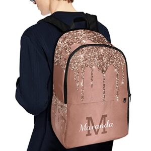 Gold Glitter Personalized Schoolbag, Teen Unisex University Custom Casual Bookbag Travel Laptop Backpack Daypack