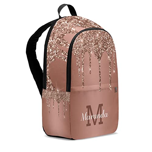 Gold Glitter Personalized Schoolbag, Teen Unisex University Custom Casual Bookbag Travel Laptop Backpack Daypack