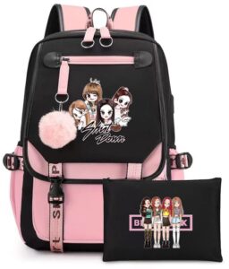 bebbee unisex bangtan boys lisa rose jisoo jennie kawaii laptop backpack middle school students bookbag outdoor daypack for girls boys school (r)