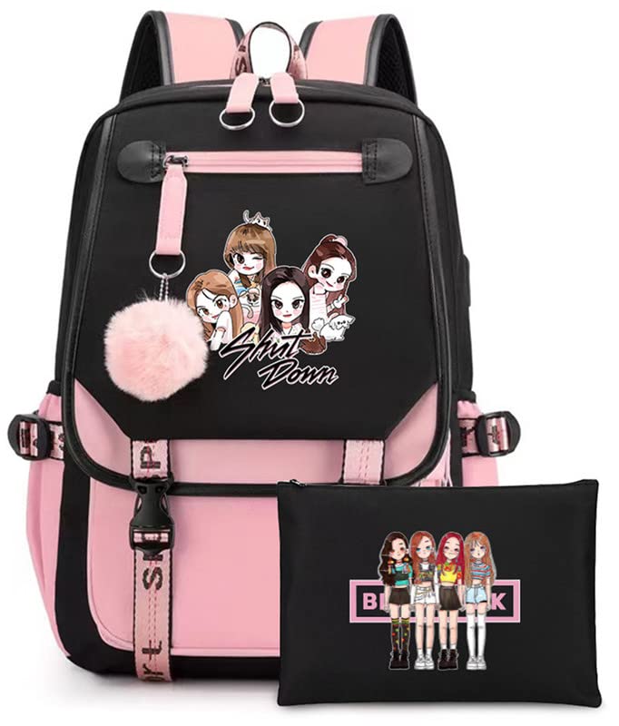 BEBBEE Unisex Bangtan boys Lisa Rose JISOO Jennie Kawaii Laptop Backpack Middle School Students Bookbag Outdoor Daypack for Girls Boys School (R)