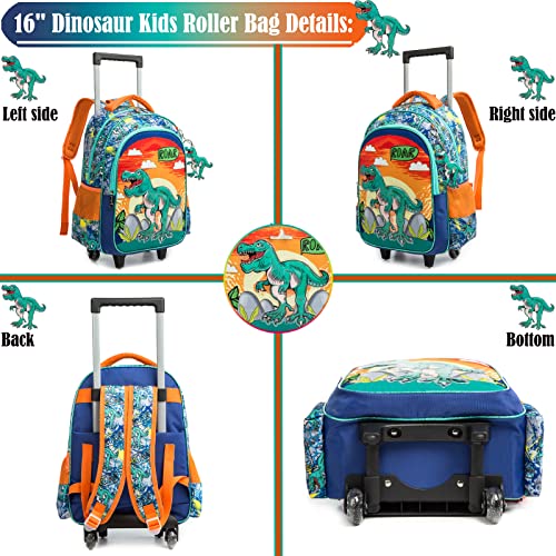 Egchescebo School Bags Kids Rolling Dinosaur Backpack for Boys Luggage Suitcase With Wheels Trolley Wheeled Backpacks Travel Bags 3PCS Boys Backpack With Lunch Green