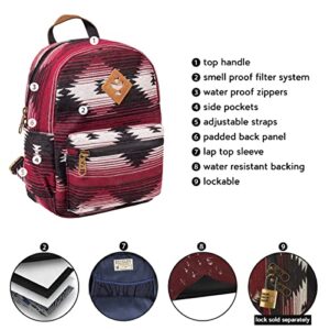 Revelry Shorty Smell Proof Small Backpack Lockable Water-Resistant with Carbon Filter System - 7.4 L (Maroon)