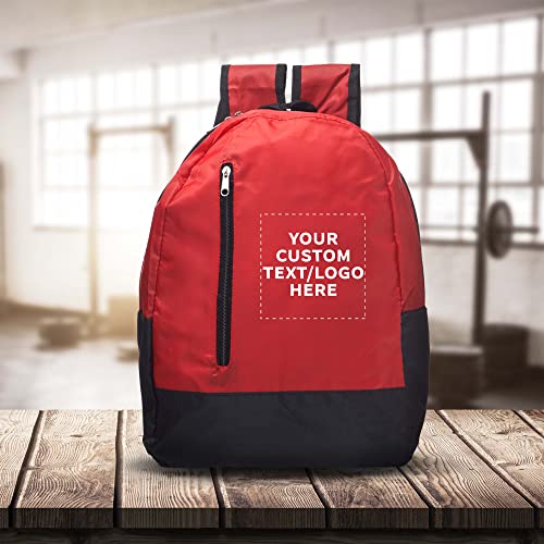 DISCOUNT PROMOS 24 Quick Zip Backpacks Set - Customizable Text, Logo - Polyester, Unique features, Front Pocket, Vibrant - Red