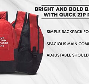 DISCOUNT PROMOS 24 Quick Zip Backpacks Set - Customizable Text, Logo - Polyester, Unique features, Front Pocket, Vibrant - Red