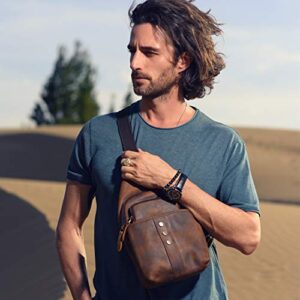 BRASS TACKS Leathercraft Vintage Full Grain Leather Sling Bag Crossbody Chest Daypack For Men Water Resistant Travel Crossbody Bag (Brown)