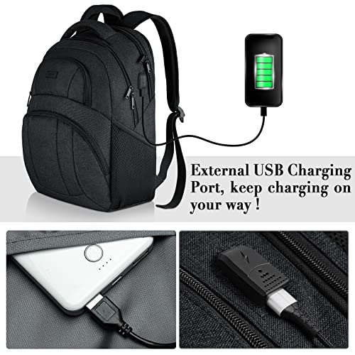 Backpacks for School Teens & Boys,Travel Laptop Backpack for Men with USB Charging Port, Business Anti Theft Durable Computer Bag Gifts for Teens Fits 15.6 Inch Laptop, Black