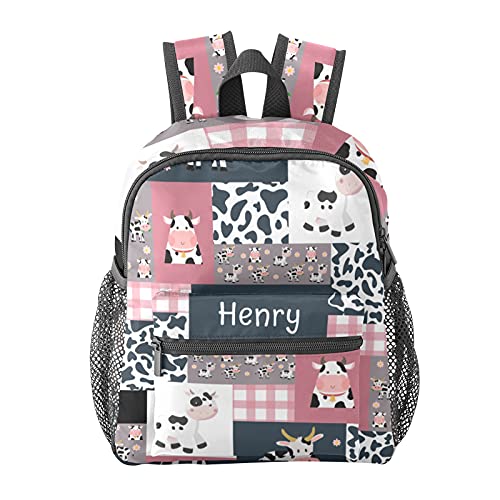 Grandkli Cow Print Plaid Personalized Kids Toddler Backpack for Boys Girls ,Custom Mini School Backpack Bags Kindergarten, 10 Inch(L) x 4 Inch(W) x 12 Inch(H)