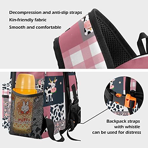 Grandkli Cow Print Plaid Personalized Kids Toddler Backpack for Boys Girls ,Custom Mini School Backpack Bags Kindergarten, 10 Inch(L) x 4 Inch(W) x 12 Inch(H)