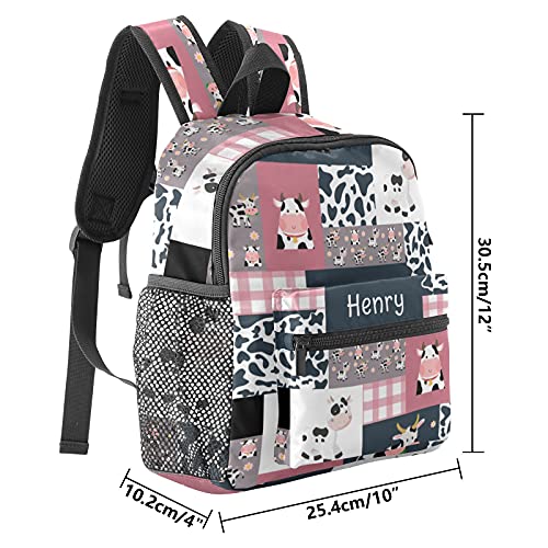 Grandkli Cow Print Plaid Personalized Kids Toddler Backpack for Boys Girls ,Custom Mini School Backpack Bags Kindergarten, 10 Inch(L) x 4 Inch(W) x 12 Inch(H)