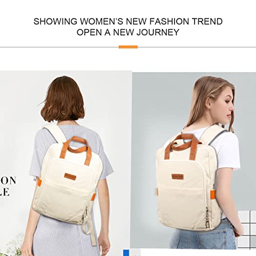 LEASOUL School Backpack Canvas Laptop Backpack 15.6 Inch Wide Open Casual for Women