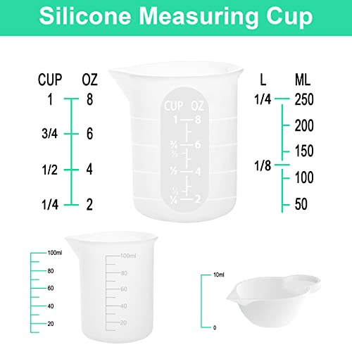 7 pcs Silicone Measuring Cups kits, 1 pc 250ml Silicone Cups, 4 pcs 100ml Non-Stick Mixing Cups , 2 pcs 10ml Silicone Mold Cup Dispenser, For Casting Moulds, Jewelry Making, Diy, Crafts