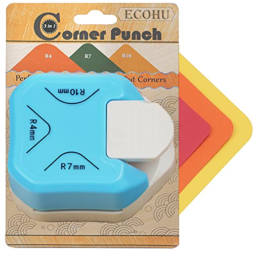 ECOHU Round Corner Punch, 3 in 1-3 Way Corner Puncher Cutter for Paper Craft (R4mm+R7mm+R10mm) for Cutting Different Corners, DIY Projects, Card Making & Scrapbooking