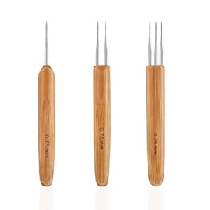 ldcreee 3 pieces dreadlock hook tool, 3 dreadlocks crochet hooks, crochet hook needle for hair dreadlock braid craft 0.75mm 1 hook, 2 hooks, 3 hooks (wood color-3pcs)