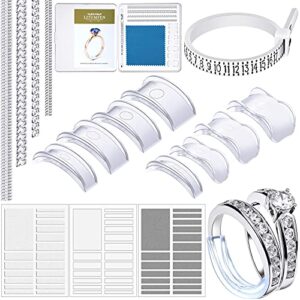 hicarer invisible ring size adjusters guard ring sizer loose ring size adjusters with ring sizer measuring tool polishing cloth for man and woman rings, 69 pieces (transparent)