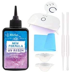 jdiction uv resin kit with light, crystal clear hard resin glue sunlight curing uv resin beginner kit for jewelry, coating, and casting, diy craft