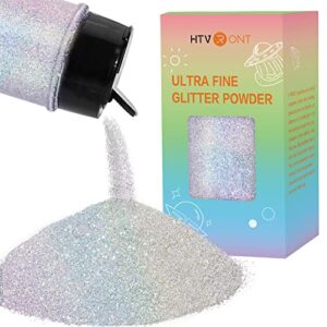 htvront holographic extra fine glitter powder – 50g/1.76oz silver glitter for resin, 0.008″portable ultra fine glitter powder for nails, candle making, crafts, slime fine silver glitter