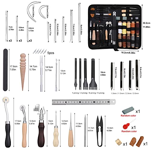 Leather Working Tools Leather Craft Kit and Supplies Upholstery Repair Kit with Waxed Thread Stitching Groover Awl for Punch Stitching, Leather Sewing and DIY Craft Making