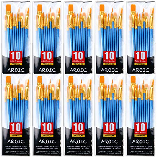 Painting Brush Set, 10 Packs /100 Pieces, Nylon Brush Head, Suitable for Oil and Watercolor, Perfect Suit of Art Painting, Best Gift for Painting Enthusiasts.