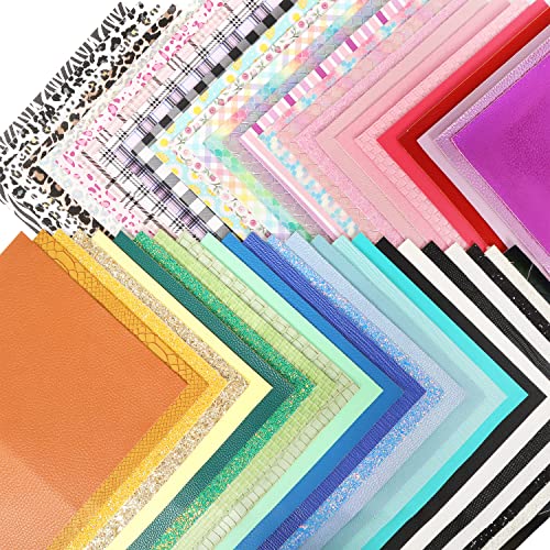 ZAIONE Random Faux Leather Sheets: Glitter Plaid Print Leather 20Pcs 8X12 Inch Grain Texture Embossed Colors Pattern Leather for Earrings Crafts