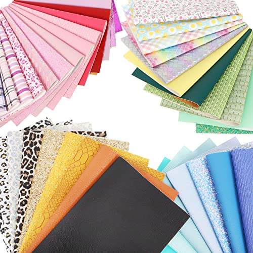 ZAIONE Random Faux Leather Sheets: Glitter Plaid Print Leather 20Pcs 8X12 Inch Grain Texture Embossed Colors Pattern Leather for Earrings Crafts