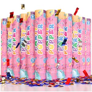 12 pack confetti cannon confetti poppers | shiny multicolor | tur party supplies | launches up to 25ft | giant (12 in) | party poppers for new years eve, christmas, graduation, birthdays, weddings