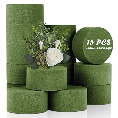 TAOPE 15 PCS Floral Foam, Green Styrofoam Block for Artificial Flowers, Round Wet & Dry Foam Bricks, Florist Foam for Flower Arrangements