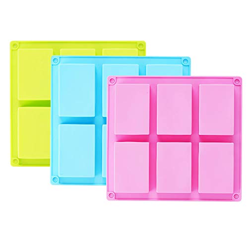 TDHDIKE 3 Pack Silicone Soap Molds(Blue & Pink & Green), 6 Cavities Silicone Baking Mold DIY Handmade Soap Making, Muffin, Loaf, Brownie, Cornbread and More