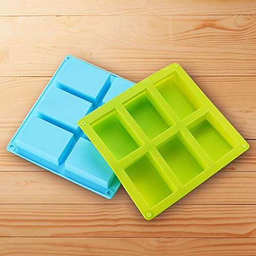 TDHDIKE 3 Pack Silicone Soap Molds(Blue & Pink & Green), 6 Cavities Silicone Baking Mold DIY Handmade Soap Making, Muffin, Loaf, Brownie, Cornbread and More