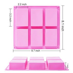 TDHDIKE 3 Pack Silicone Soap Molds(Blue & Pink & Green), 6 Cavities Silicone Baking Mold DIY Handmade Soap Making, Muffin, Loaf, Brownie, Cornbread and More