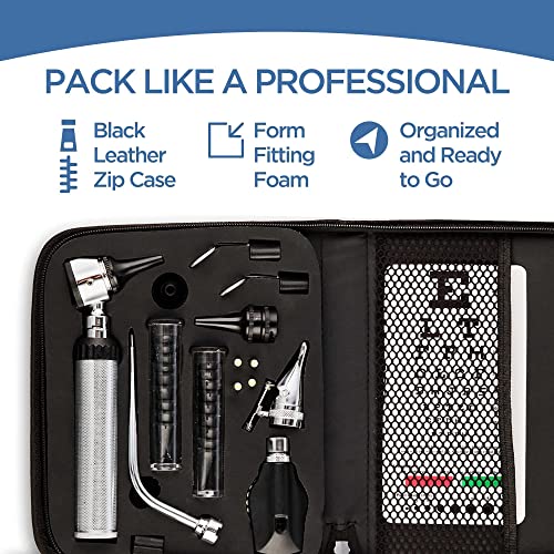 Zyrev Otoscope Oph Diagnostic Set - 36 Piece Medical and Nursing Student Otoscope/Opthalmoscope Diagnostic Kit - with Leather Case for Educational and Professional Settings (Regular)