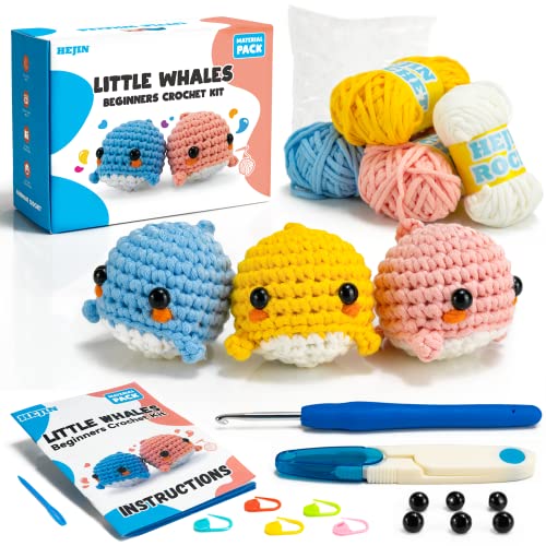 Beginner Crochet Kit, Crochet Kits for Kids and Adults, 3PCS Crochet Animal Kit for Beginners Include Videos Tutorials, Yarn, Eyes, Stuffing, Crochet Hook - Boys and Girls Birthdays Gift