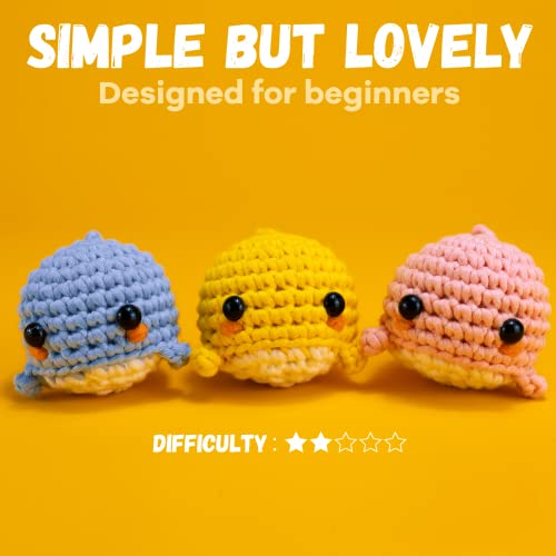 Beginner Crochet Kit, Crochet Kits for Kids and Adults, 3PCS Crochet Animal Kit for Beginners Include Videos Tutorials, Yarn, Eyes, Stuffing, Crochet Hook - Boys and Girls Birthdays Gift