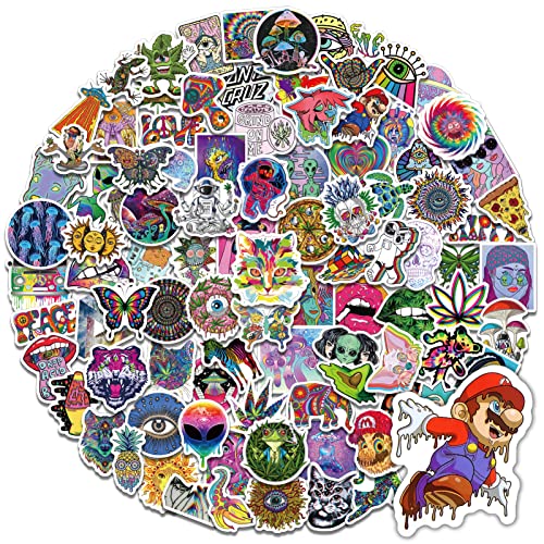 100Pcs Trippy Stickers, Psychedelic Stickers for Adults, Vinyl Waterproof Stickers for Water Bottles, Laptops Computers Skateboards Guitar Luggage Car, Cool Hippie Stickers for Adults and Teens