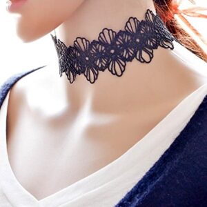 Trasfit 10 Pieces Lace Choker Necklace for Women Girls, Black Classic Velvet Stretch Punk Gothic Tattoo Lace (10 Style #1)