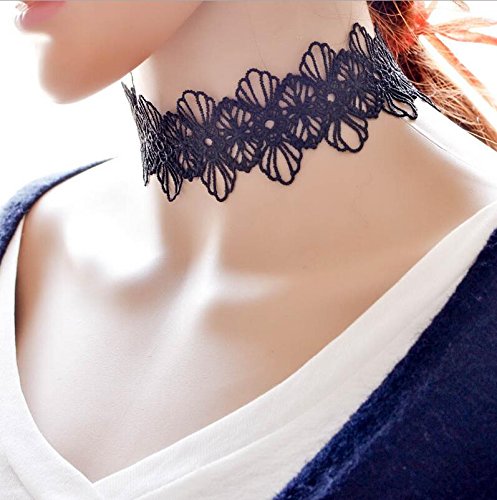 Trasfit 10 Pieces Lace Choker Necklace for Women Girls, Black Classic Velvet Stretch Punk Gothic Tattoo Lace (10 Style #1)