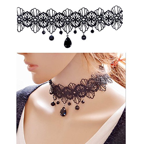 Trasfit 10 Pieces Lace Choker Necklace for Women Girls, Black Classic Velvet Stretch Punk Gothic Tattoo Lace (10 Style #1)