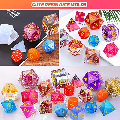 Resin Dice Molds, Shynek 19 Styles Polyhedral Game Dice Molds Set with Silicone Dice Mold, Mixing Sticks, Measuring Cup, Droppers, Acrylic Paints Set for Epoxy Resin Dice Making