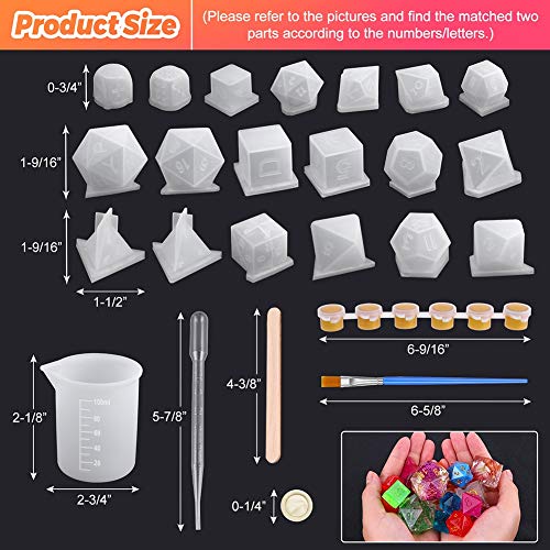 Resin Dice Molds, Shynek 19 Styles Polyhedral Game Dice Molds Set with Silicone Dice Mold, Mixing Sticks, Measuring Cup, Droppers, Acrylic Paints Set for Epoxy Resin Dice Making