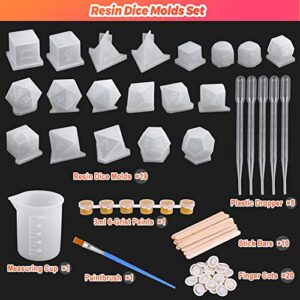 Resin Dice Molds, Shynek 19 Styles Polyhedral Game Dice Molds Set with Silicone Dice Mold, Mixing Sticks, Measuring Cup, Droppers, Acrylic Paints Set for Epoxy Resin Dice Making